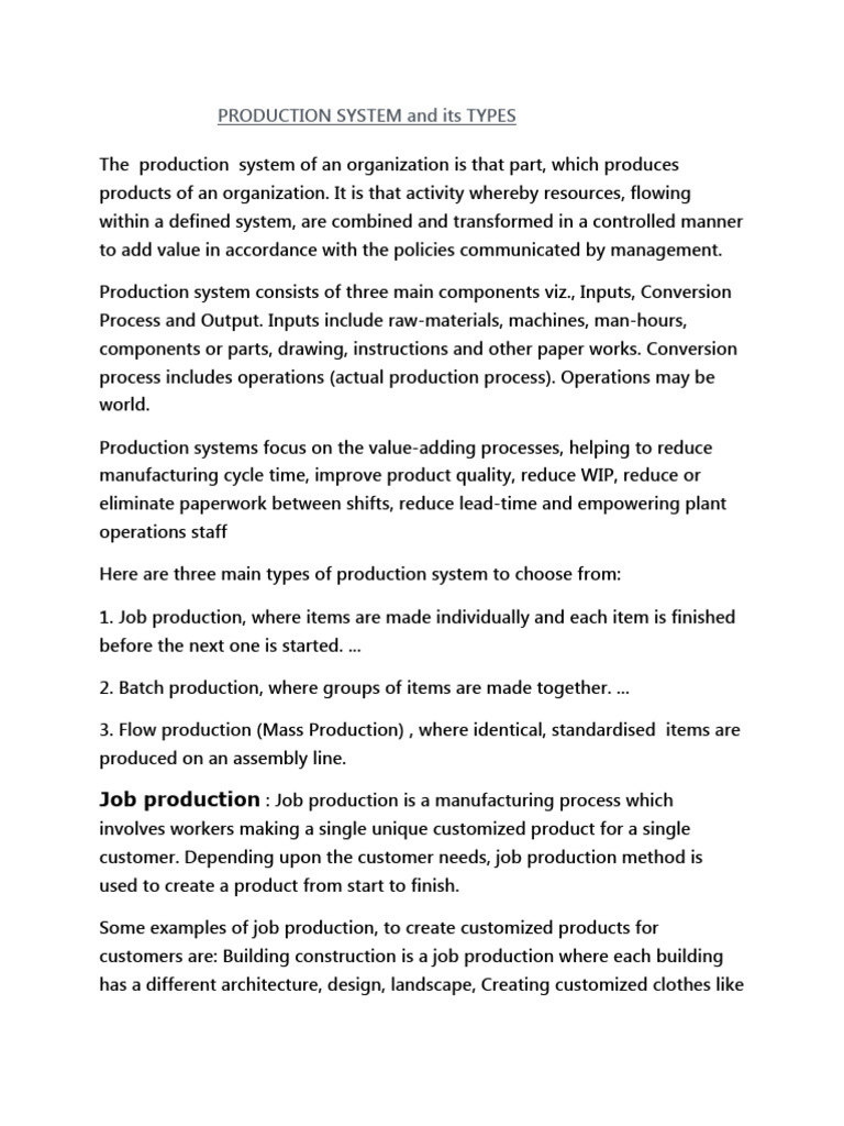 PRODUCTION SYSTEM | PDF | Mass Production | Economies