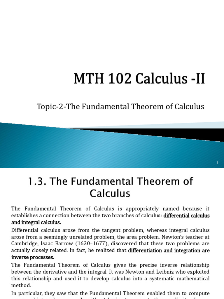 MTH 102 Calculus - II-Topic 2-The Fundamental Theorem of Calculus | PDF ...