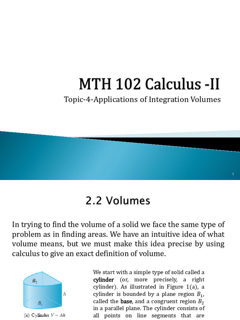 MTH 102 Calculus - II-Topic 4-Applications of Integration-Volumes | Download Free PDF | Area ...