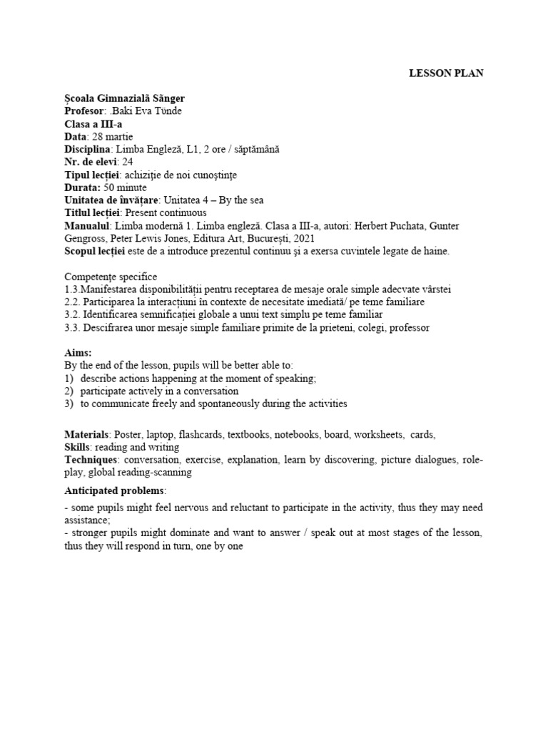 Plan Clasa A 3-A | PDF | Human Communication | Learning