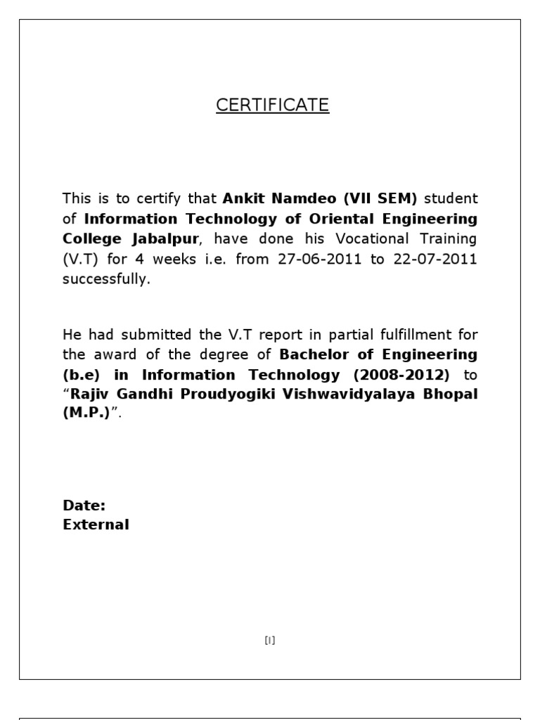 Ankit Namdeo Vocational Training Certificate | PDF