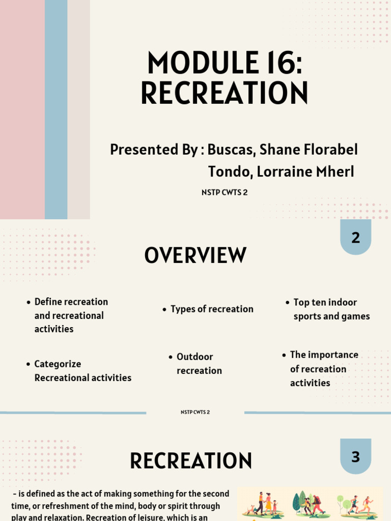 Module 16 - Recreation | PDF | Recreation | Leisure