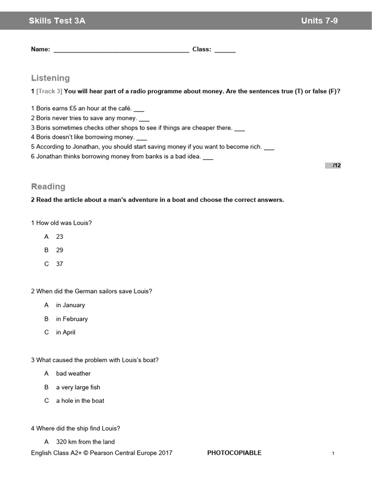 ECA2+ - Tests - Skills Test - 7-9A | PDF