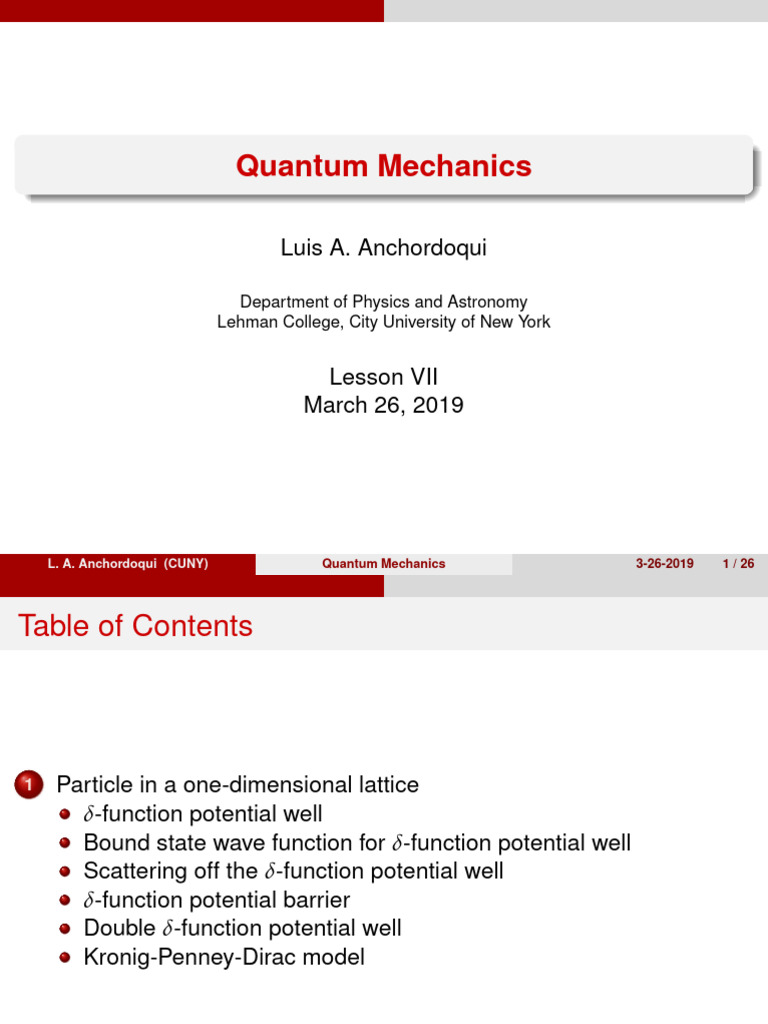 Quantum Mechanics: Luis A. Anchordoqui | PDF | Wave Function | Physics