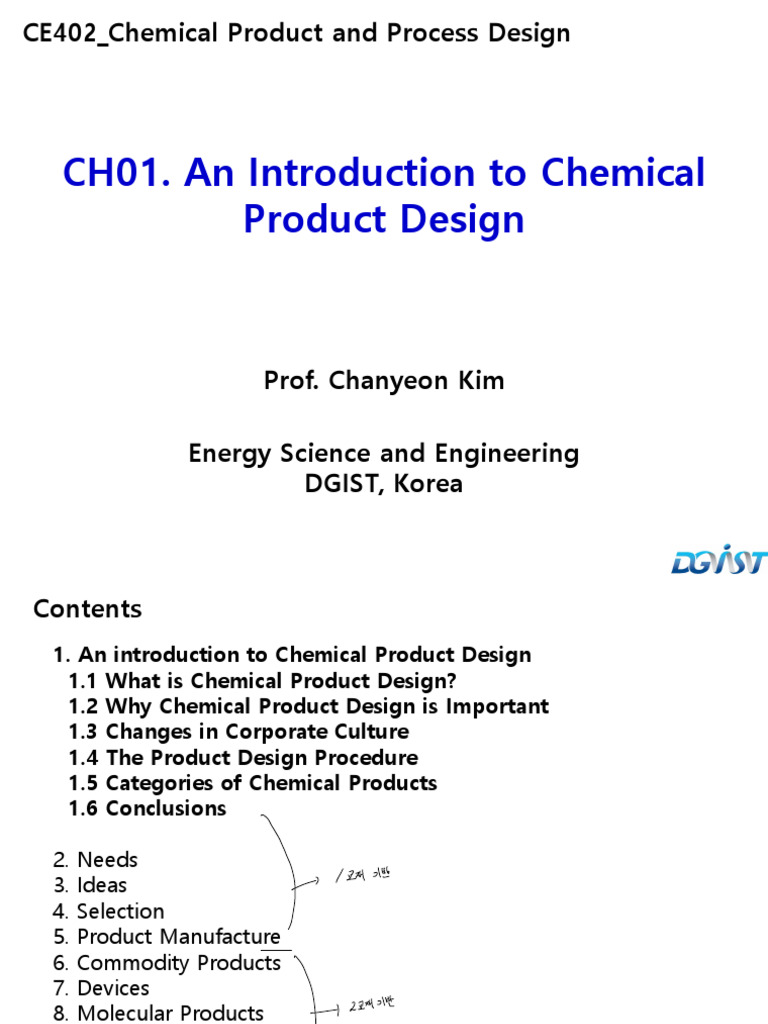CH01 - An Introduction To Chemical Product Design - 2023 - Handout ...