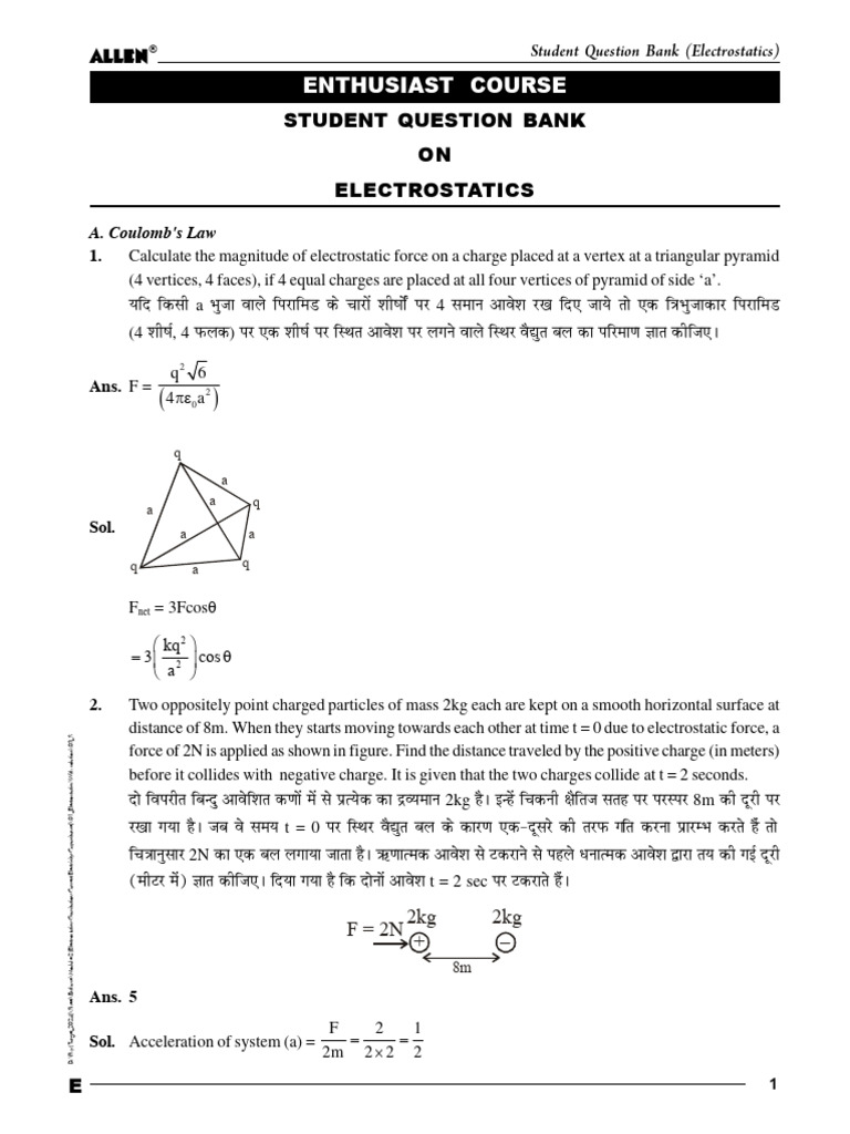 Electrostatics Advance Level Problems | PDF | Electrostatics | Force