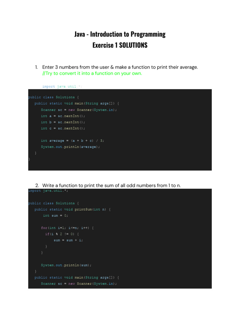 Java Exercise 1 Solutions | PDF | Computer Science | Computing Java Exercise 1 Solutions | PDF | Computer Science | Computing