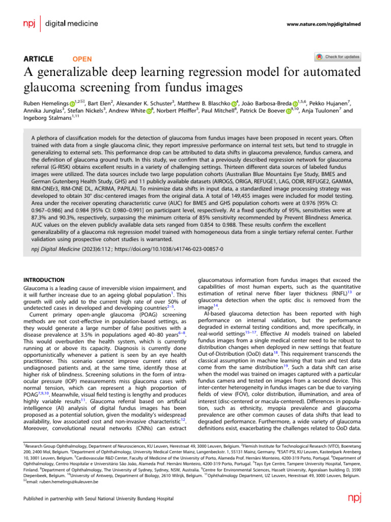 A Generalizable Deep Learning Regression Model For Automated Glaucoma Screening From Fundus ...