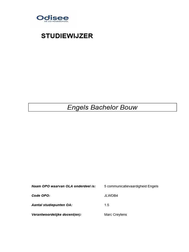 Studiewijzer Bouw 5 Communicatie Engels | PDF