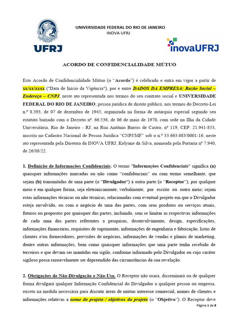 Modelo AGI NDA - Assinado | PDF | Confidencialidade | Direito Comum