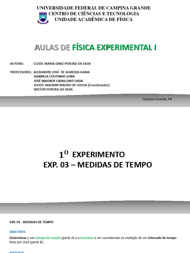 7) Exp. 03 Medidas de Tempo | PDF | Tempo | Pêndulo