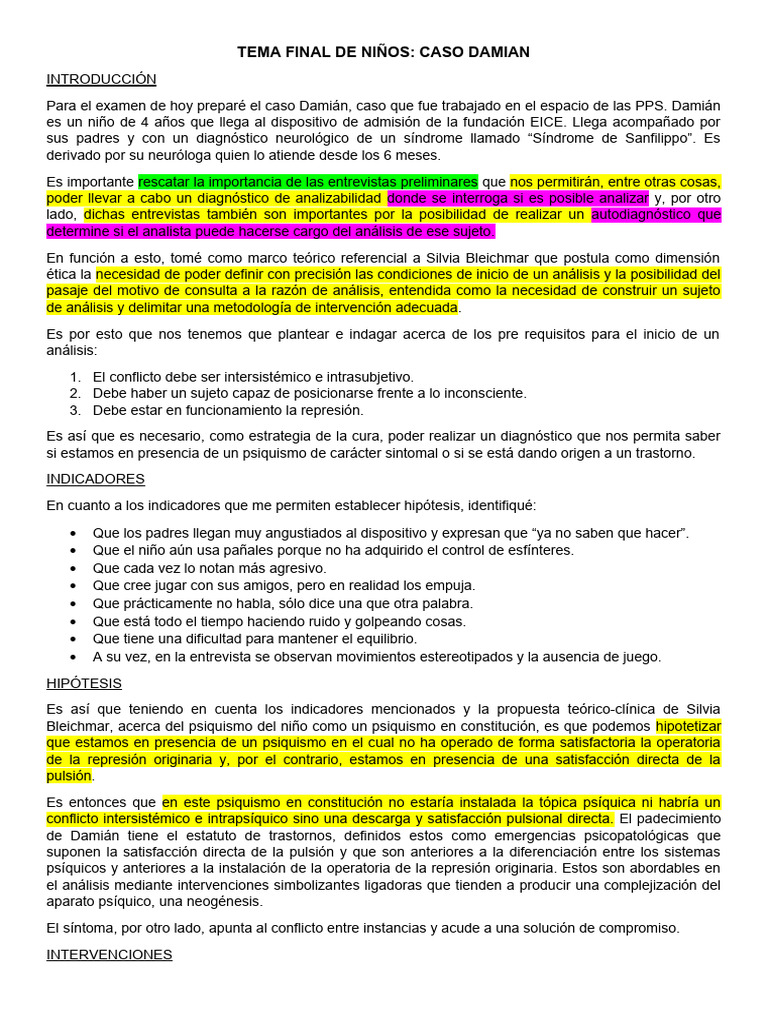 Tema Final Caso Damian | PDF | Psique (psicología) | Sicología