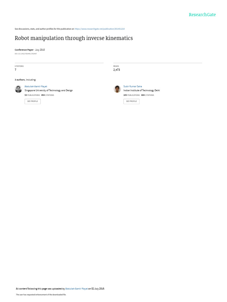 Robot Manipulation Through Inverse Kinematics | PDF | Kinematics ...