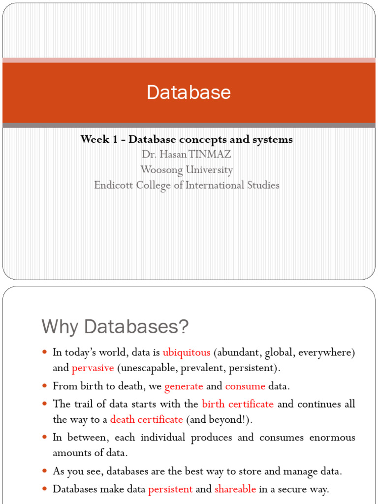 Week 1 - Database Concepts and Systems | PDF | Databases | Business Intelligence