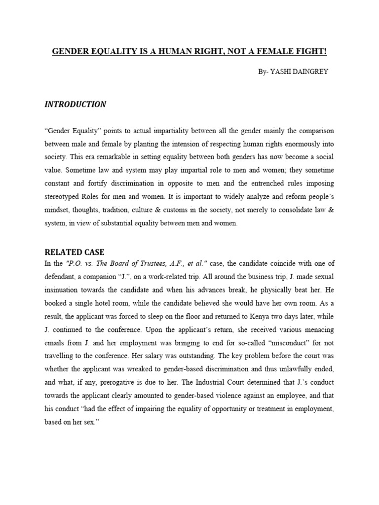 Article - GENDER EQUALITY | PDF | Discrimination | Gender