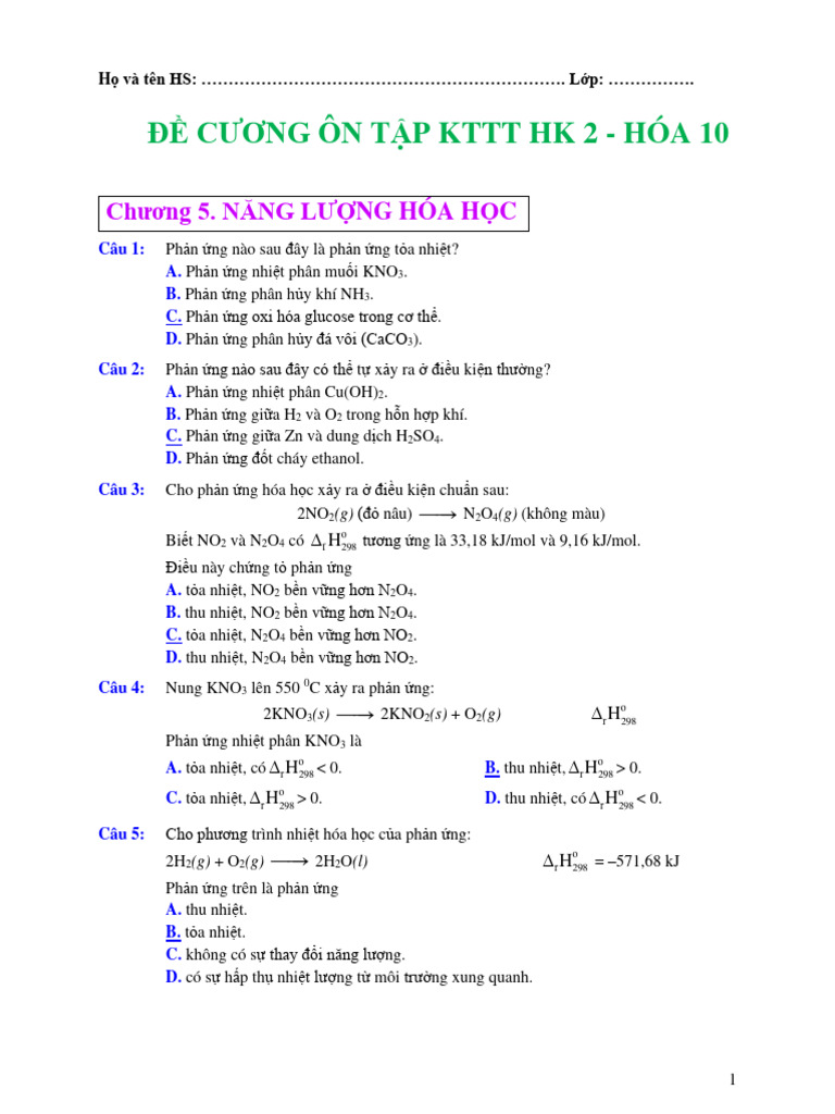 (GV) de Cuong On KTTT HK 2 - Hoa 10 | PDF