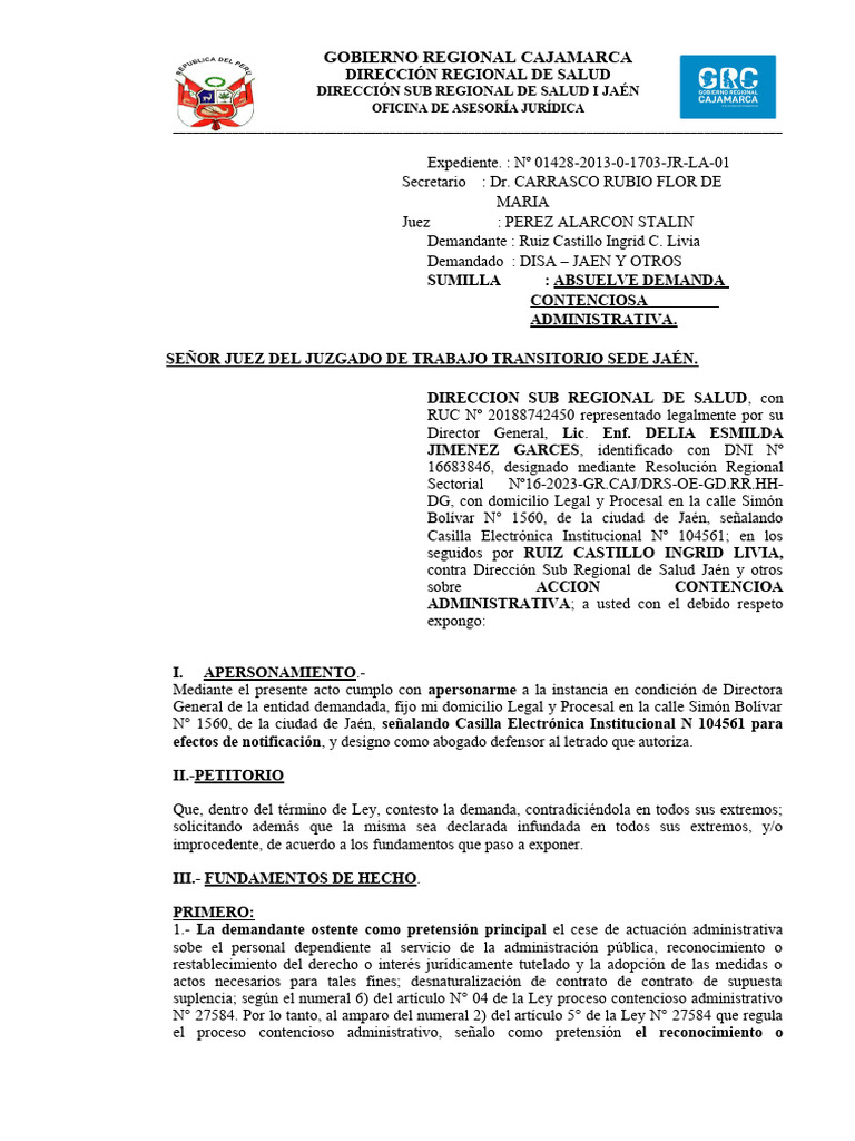 Contesta Demanda Enxp. 01428-2023 - Desnaturalizacion de Contrato | PDF ...