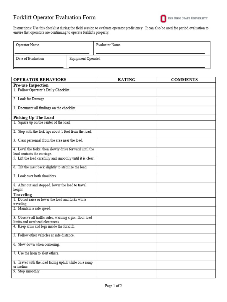 Forklift Supervisor Evaluation Form Fillable 0-1 | PDF | Forklift ...