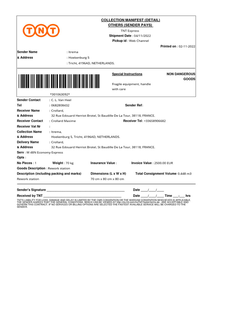 TNT Express Shipment Manifest Details | PDF