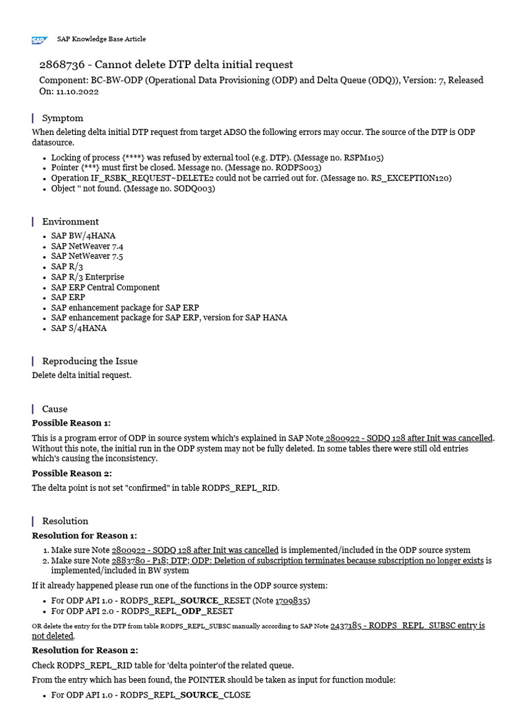 Cannot Delete DTP Delta Initial Request: Symptom | Download Free PDF | Computer Science ...