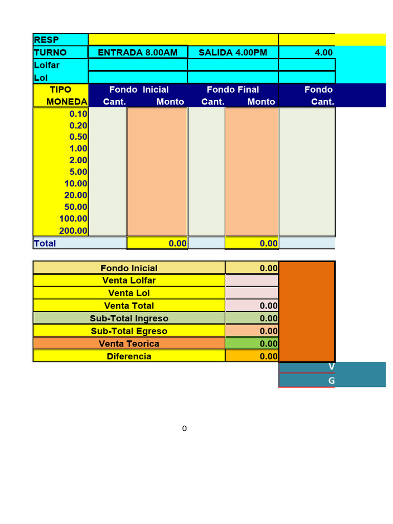 MODELO DE CUADRE DE CAJA | PDF