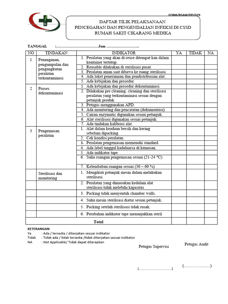 Checklist Pencegahan Infeksi CSSD | PDF | Teknologi & Rekayasa