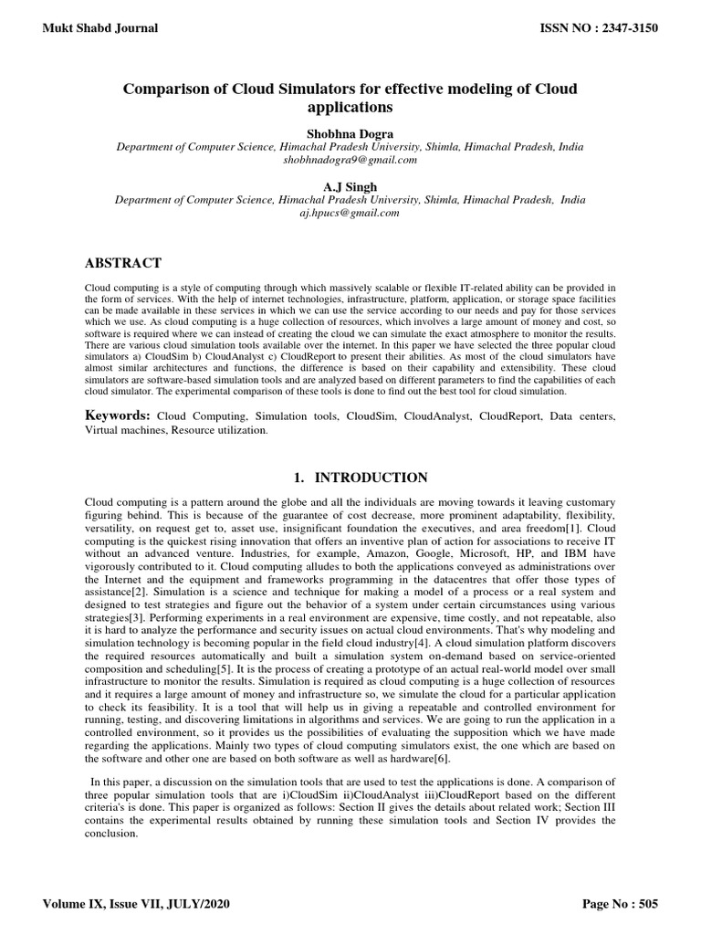 Comparison of Cloud Simulators for effective modeling of Cloud applications | PDF | Cloud ...
