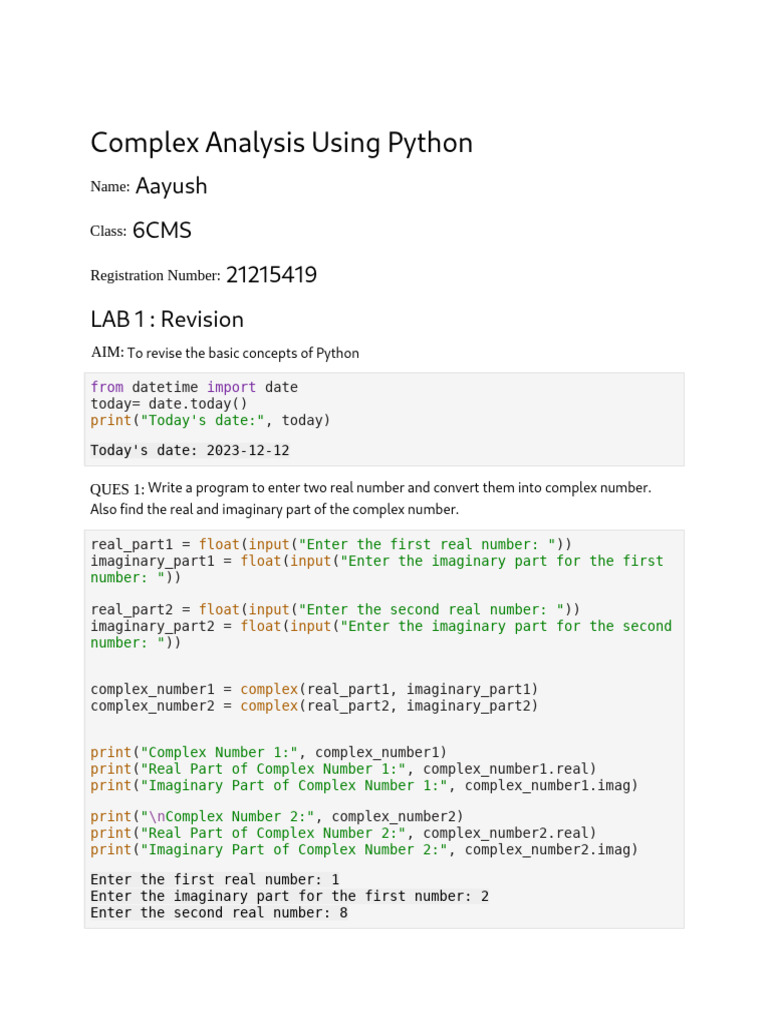 Python Complex Number Analysis Guide | PDF | Trigonometric Functions | Complex Number