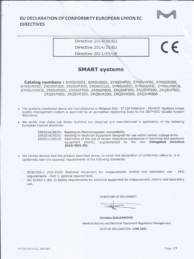 EU declaration of conformity Europe Union EC Directives | PDF