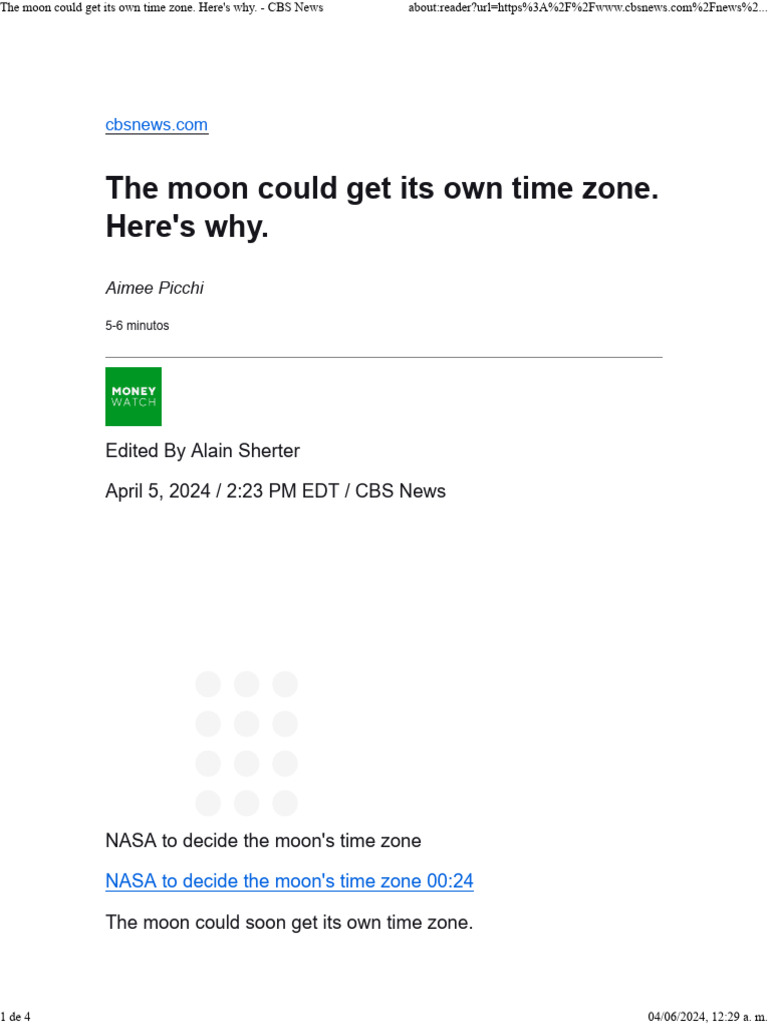 The Moon Could Get Its Own Time Zone. Here's Why. - CBS News | PDF ...