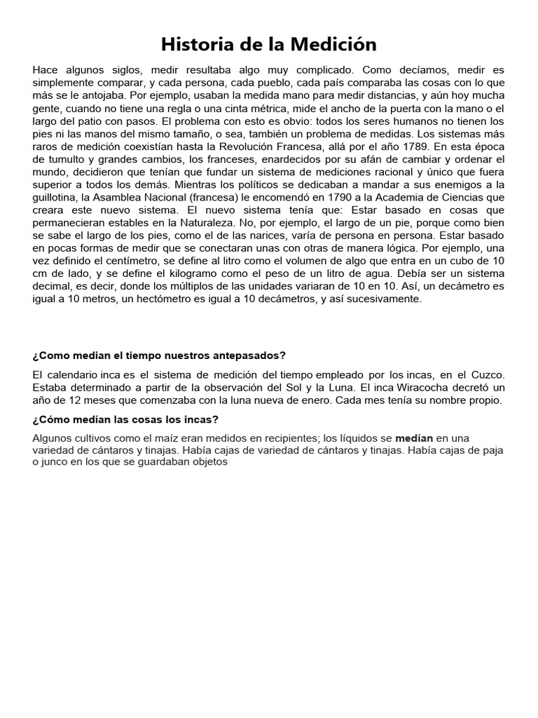 Historia de La Medición | PDF | Medición | Imperio Inca