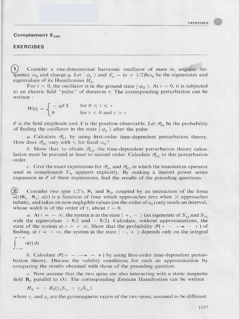 Exercises: Oa Q. " (N O Qjo | PDF | Perturbation Theory (Quantum ...
