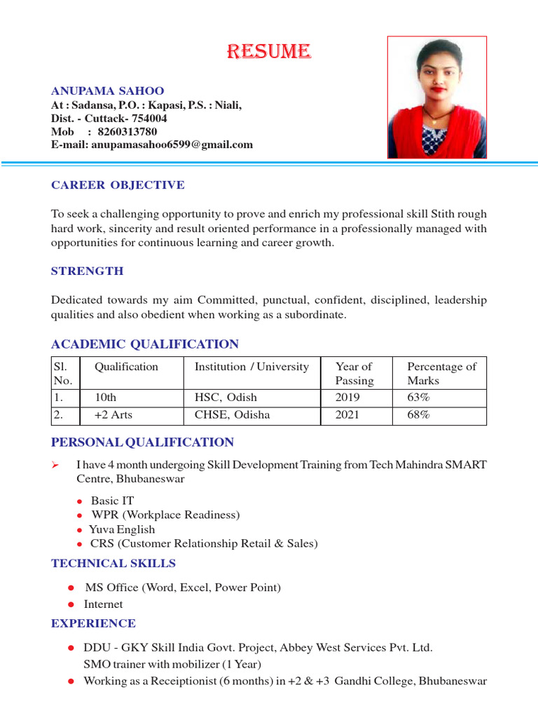 Resume: Anupama Sahoo | PDF | Social Psychology