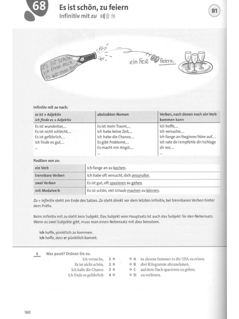 Infinitiv Mit Zu - Grammatik - Aktiv - A1 - B1 | PDF