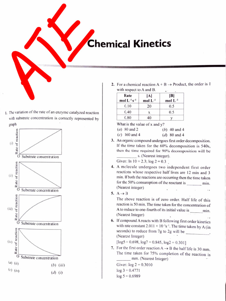 Chemical Kinetics Question Paper | PDF | Reaction Rate | Chemical Kinetics