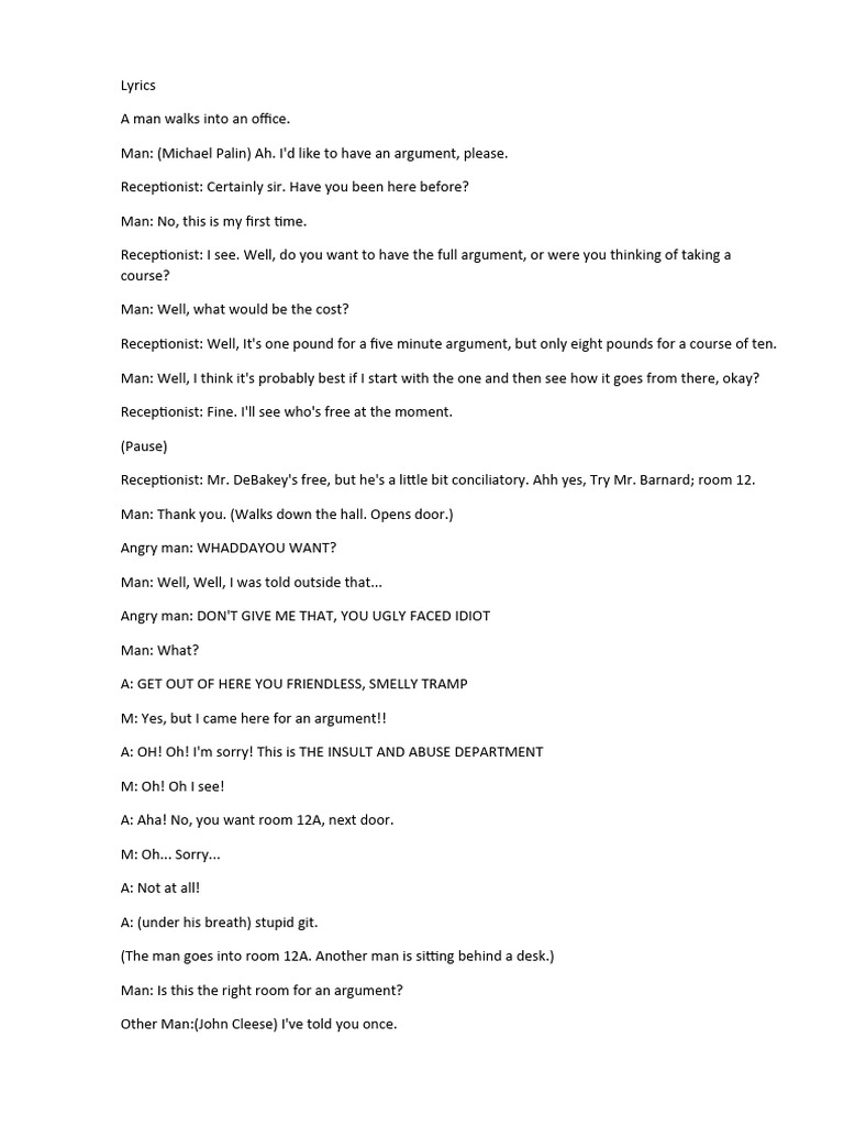Argument Clinic | PDF | Art | Poetry