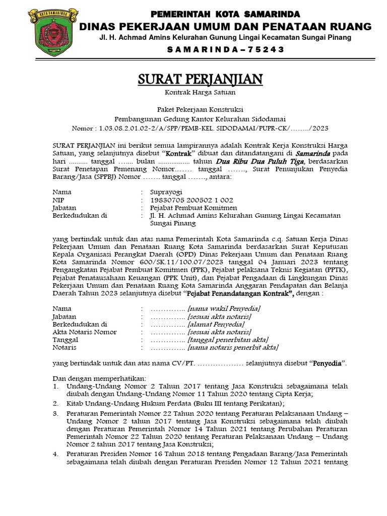 Surat Perjanjian Lelang Fisik 2023 | PDF