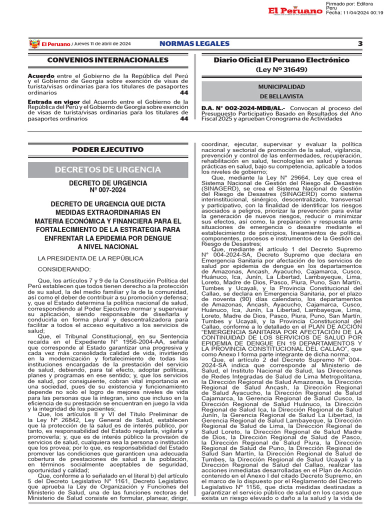 Decretos de Urgencia: Normas Legales | Descargar gratis PDF | Perú | Gobierno