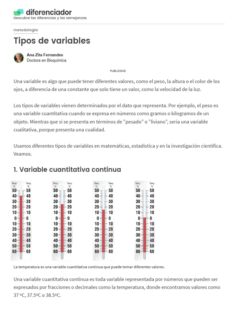 Los 8 Tipos de Variables en Investigación y Ejemplos - Diferenciador | PDF | Variable ...