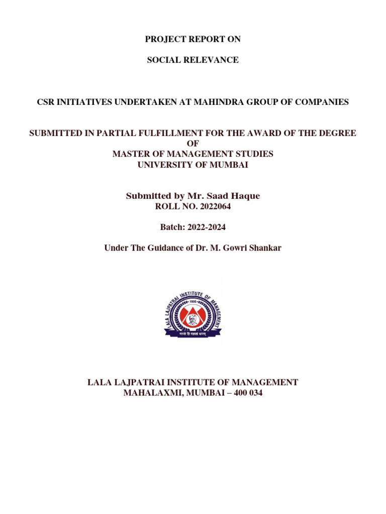 CSR Project Saad H | PDF | Corporate Social Responsibility | Brand