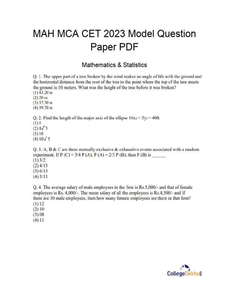 MAH MCA CET 2023 Model Questions | PDF | Computer Data Storage | Random ...