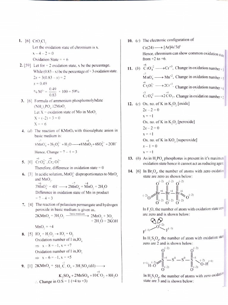 Redox Reaction Answer Paper | Download Free PDF | Redox | Chemical ...
