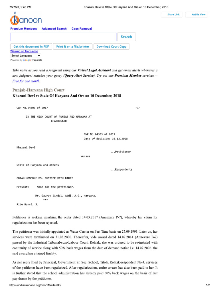 Khajani Devi State of Haryana 2018 SC | PDF