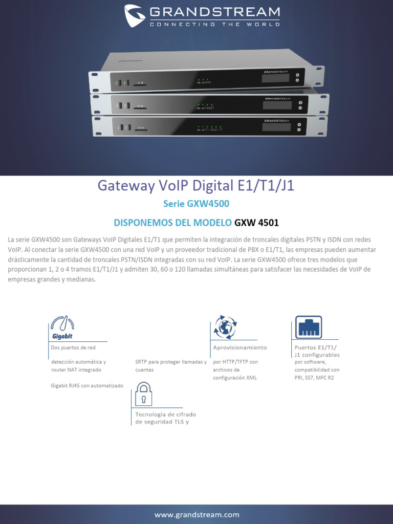 Gateway Voip Digital E1/T1/J1: Serie Gxw4500 Disponemos Del Modelo | PDF | Voz sobre IP ...