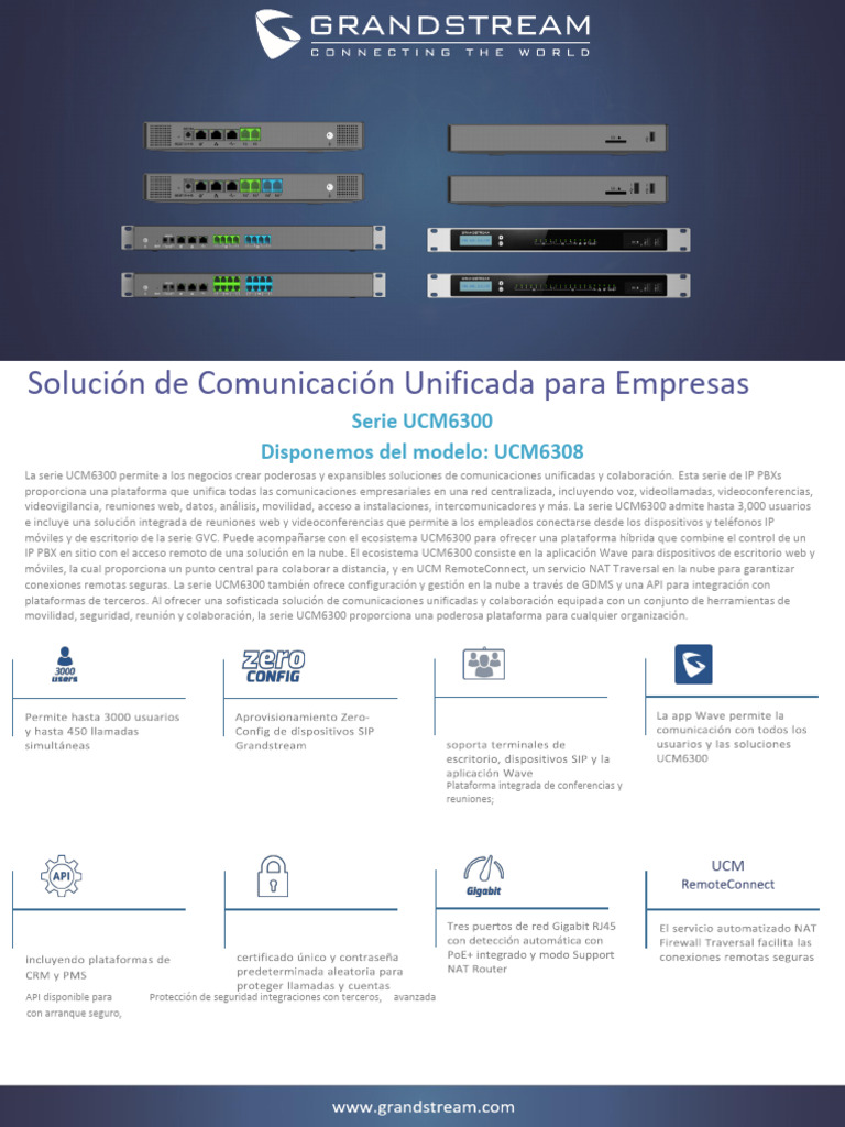Solución de Comunicación Unificada para Empresas: Serie UCM6300 Disponemos Del Modelo: UCM6308 ...