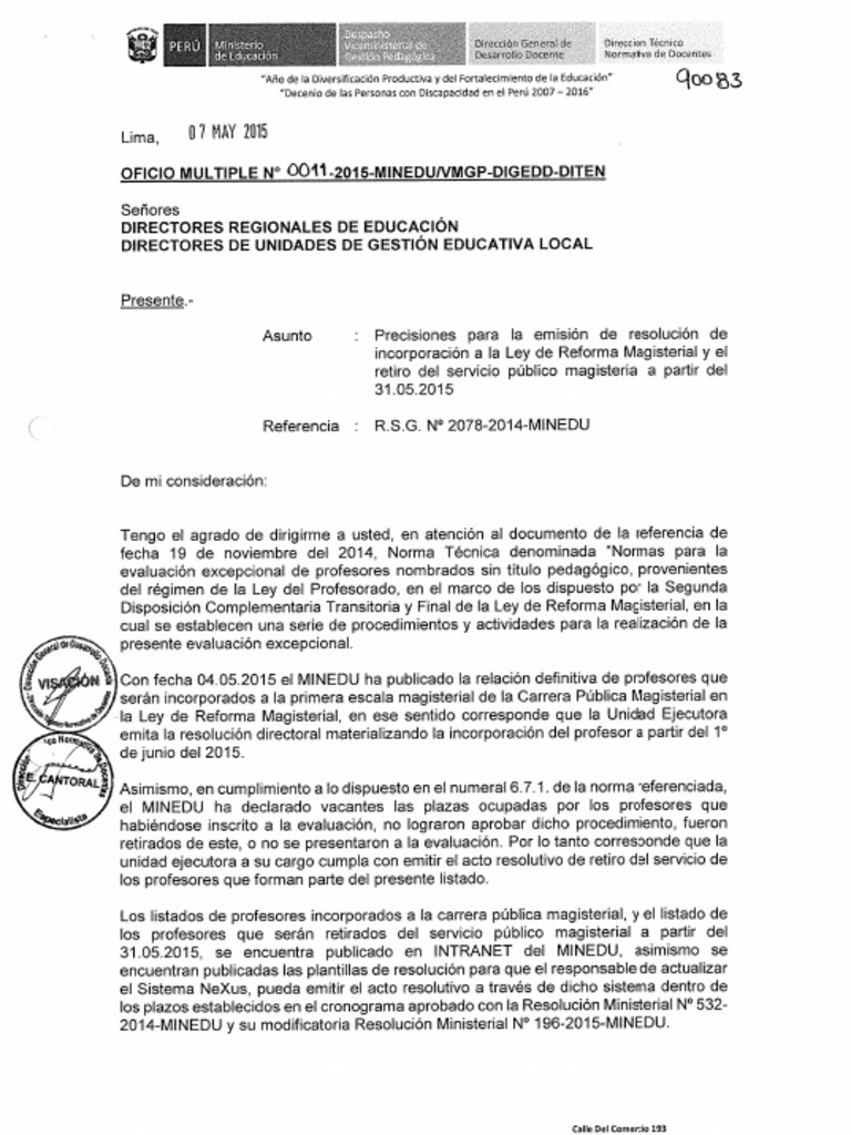 Oficio Multiple 011-2015-DITEN | PDF