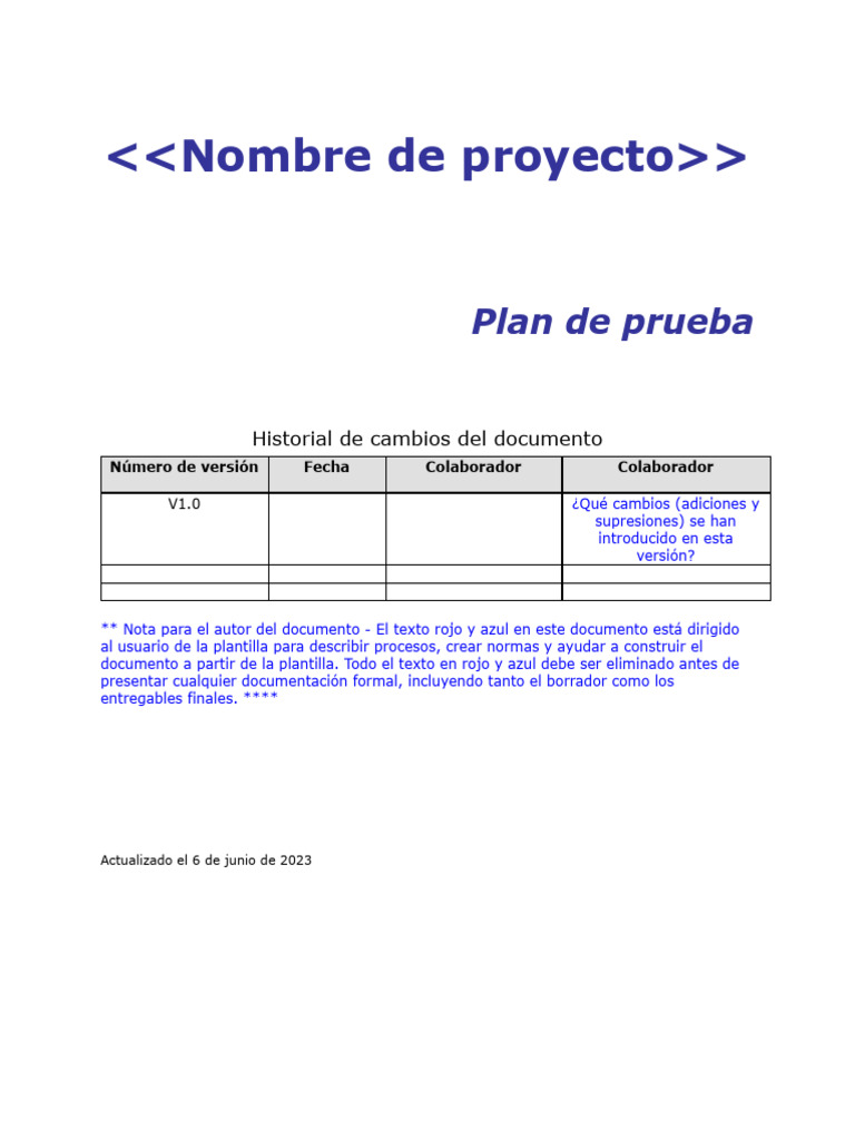 Plan de Pruebas - Ejemplo | Descargar gratis PDF | Pruebas de software | Software