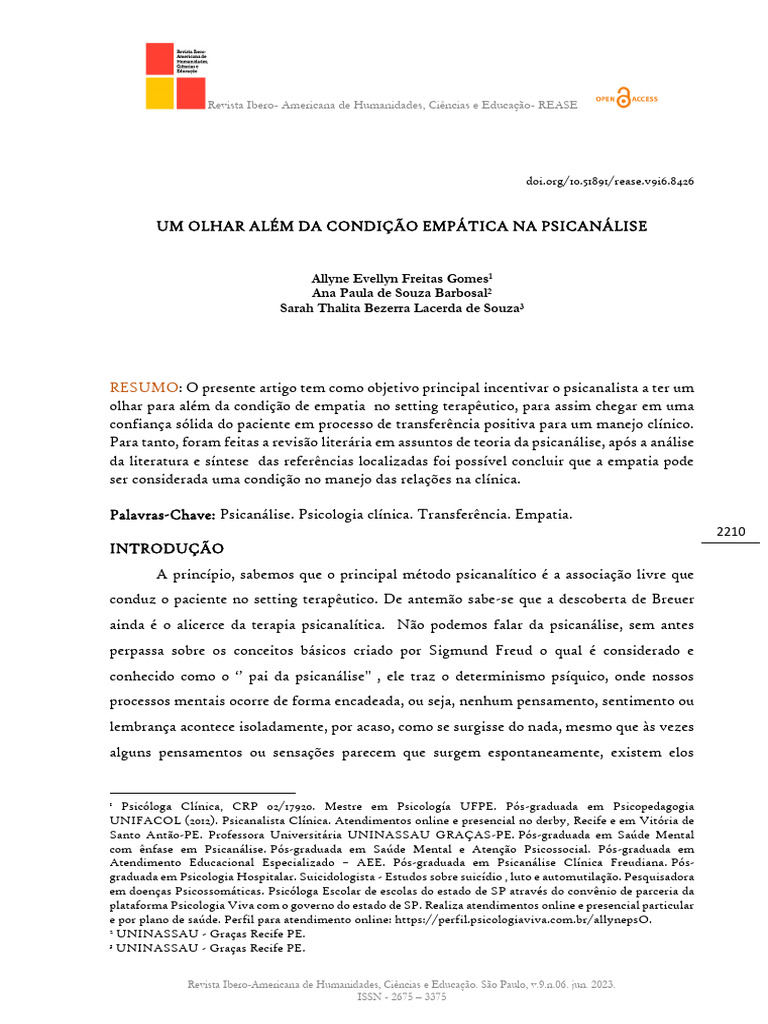 Um Olhar Além Da Condição Empática Na Psicanálise | PDF | Psicanálise ...