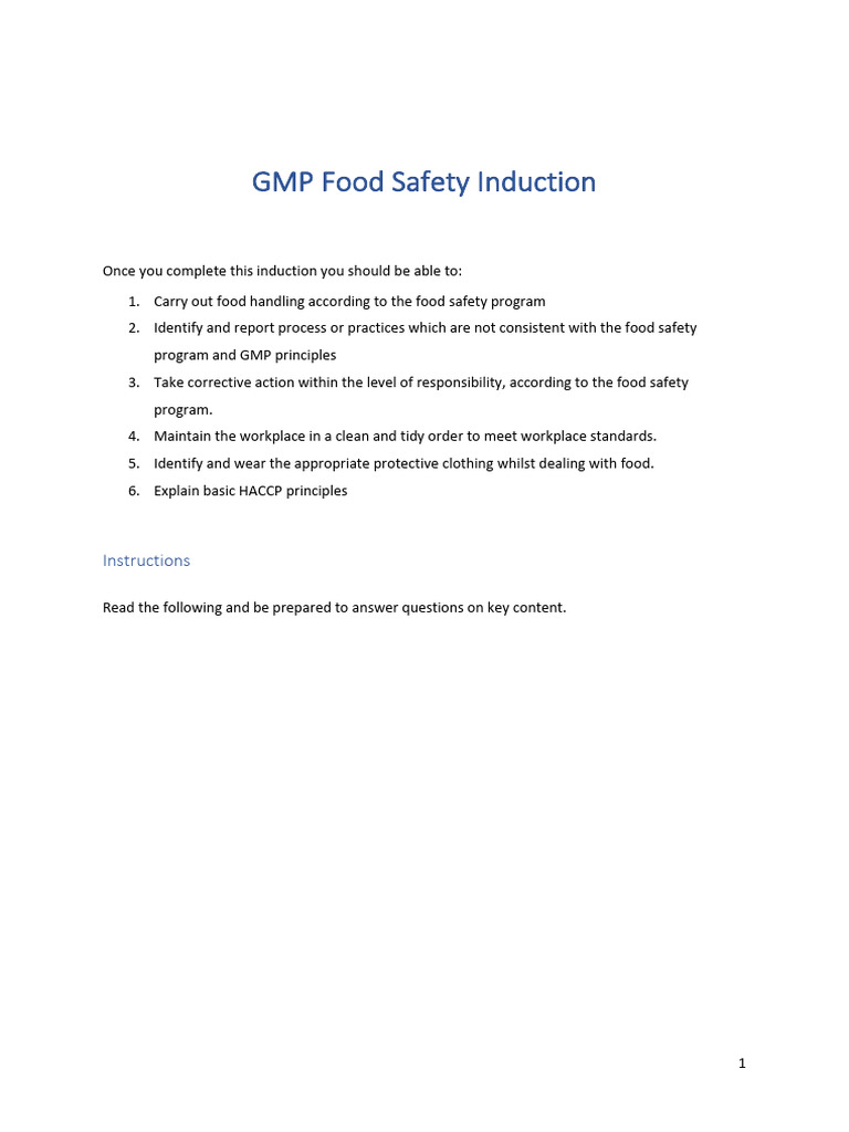 GMP Food Safety Induction - V1.0 - 27.05.21 | PDF | Food Safety ...