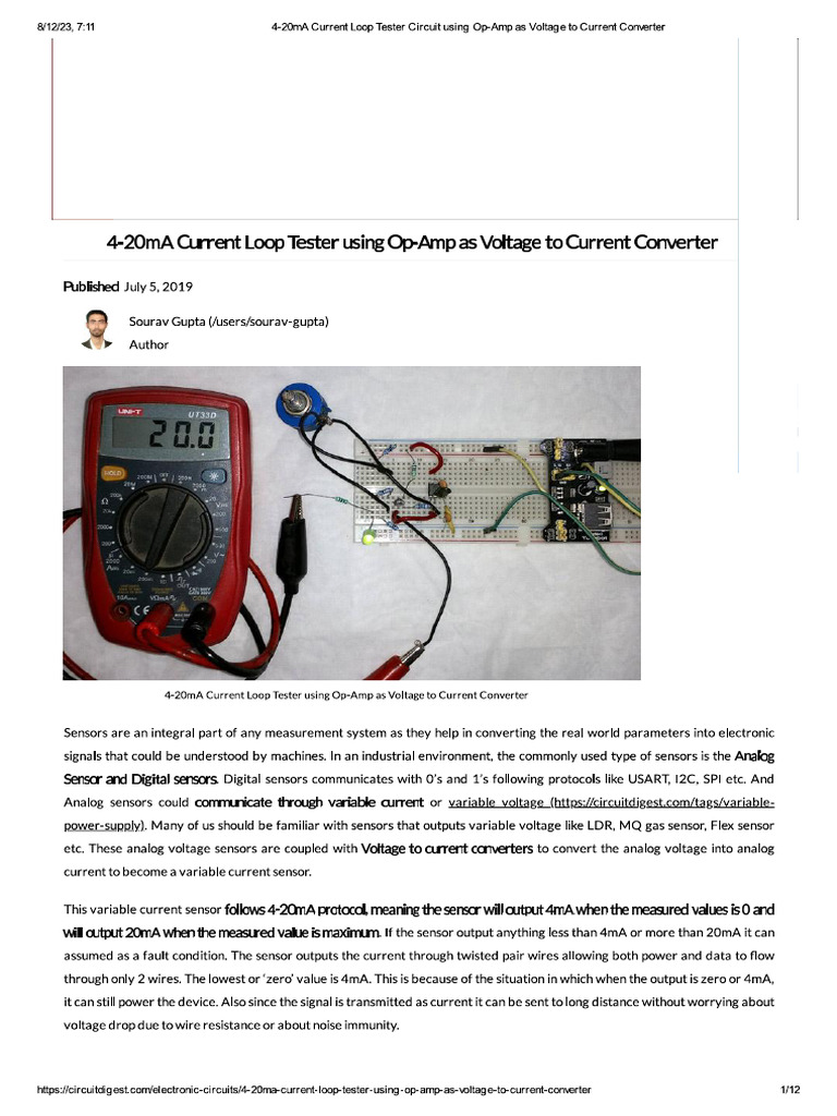 4 20ma Current Loop Tester Circuit Using Op Amp As Voltage To Current